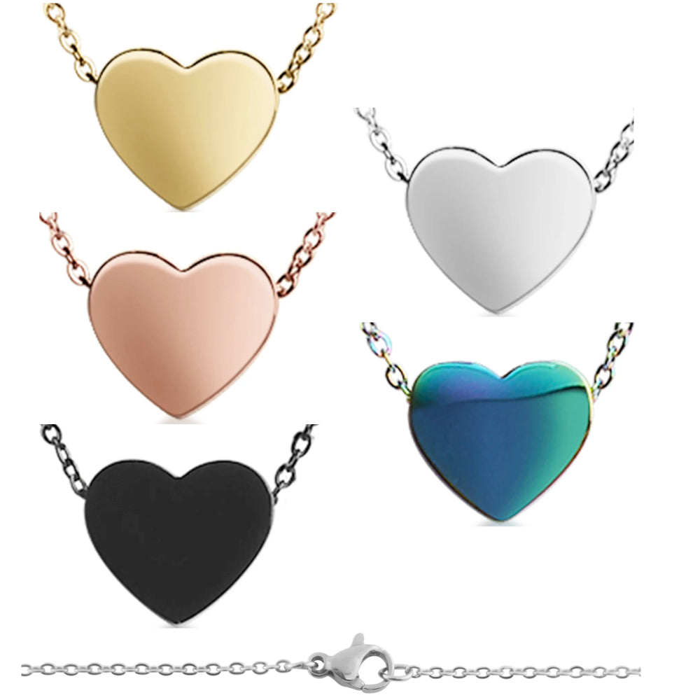 Personalized Engraved Heart 18KT PVD Plated Stainless Steel Necklace- 5 ...